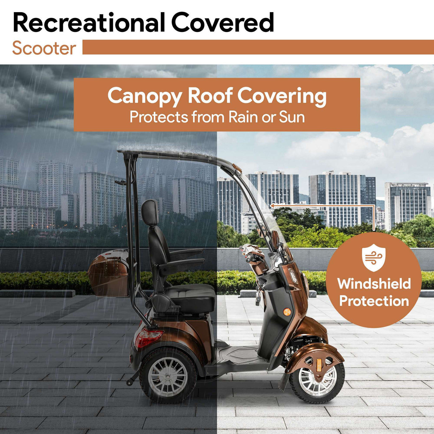 Electric Covered Mobility Scooter with Canopy and Windshield - 300 lb ...
