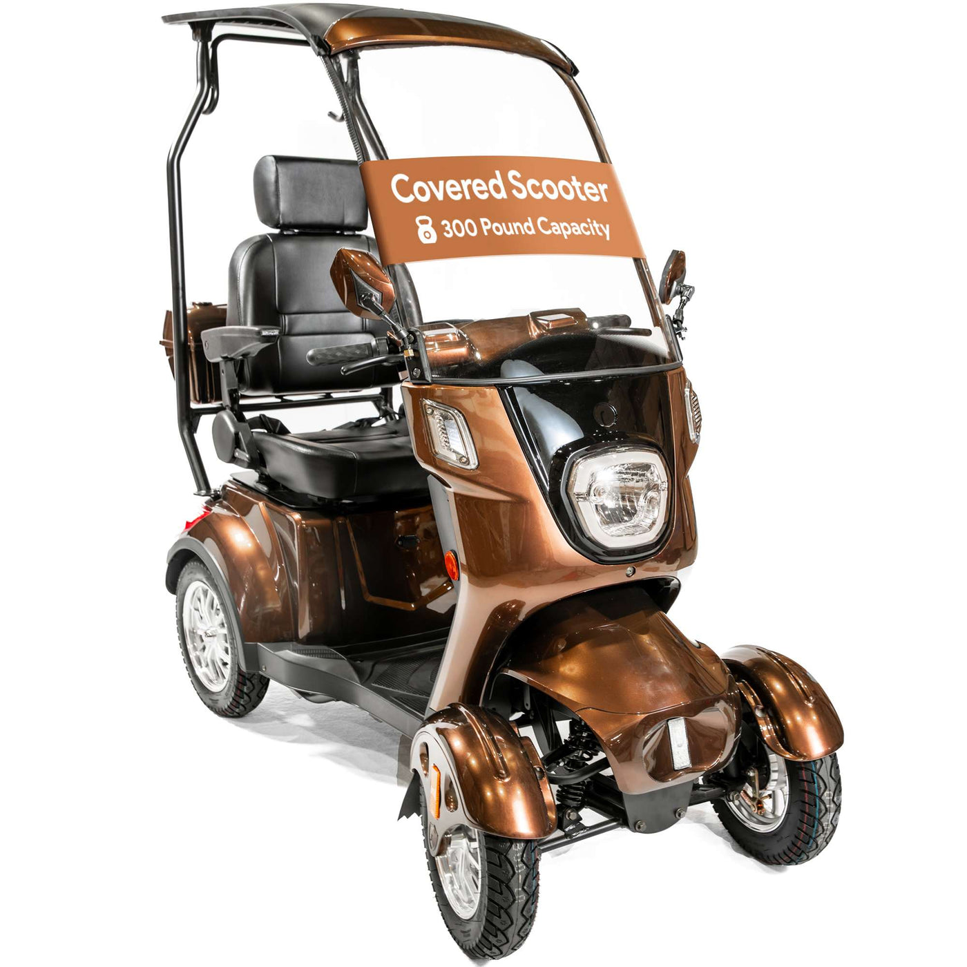 Electric Covered Mobility Scooter with Canopy and Windshield - 300 lb ...