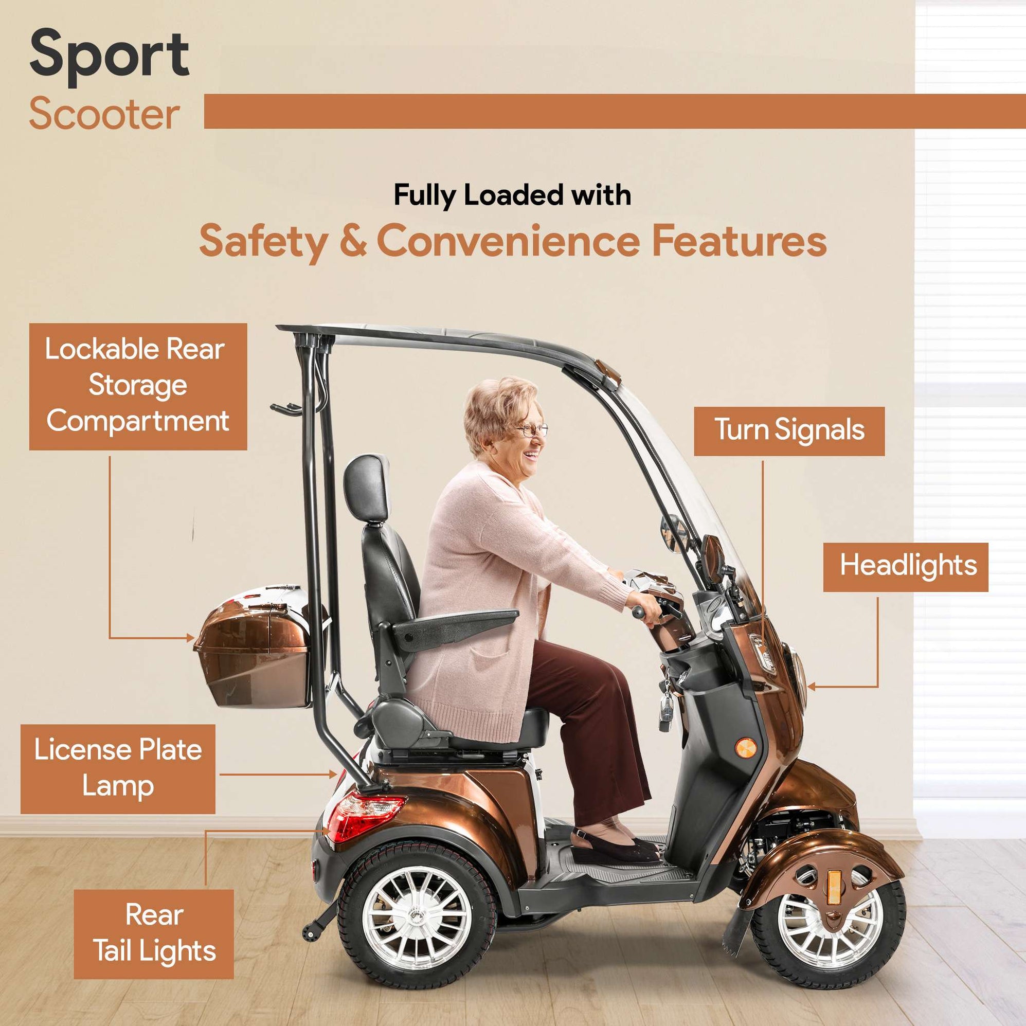 Electric Covered Mobility Scooter with Canopy and Windshield - 300 lb ...