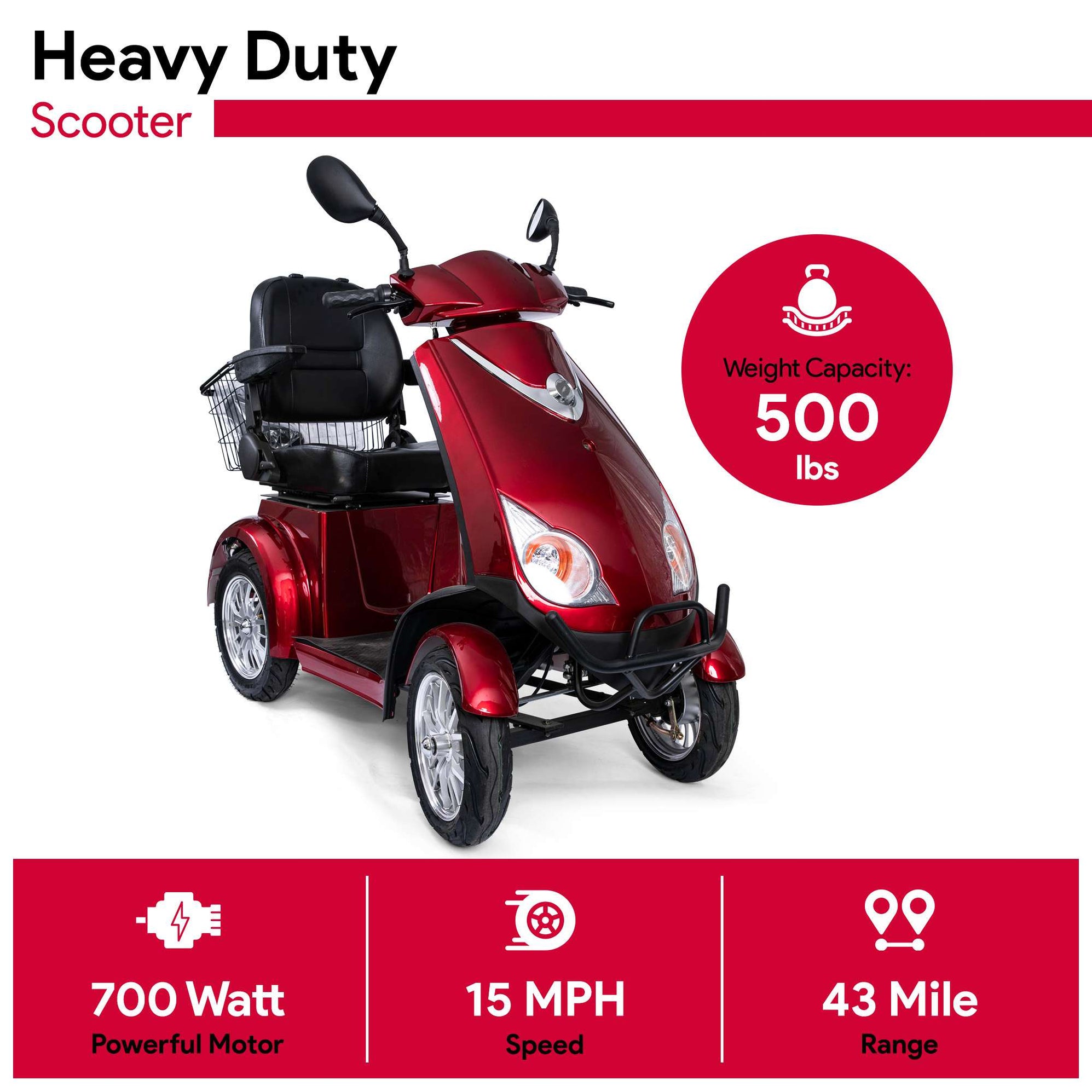 Heavy Duty Electric Mobility Scooter - 500 lb Capacity 4 Wheel Bariatr ...