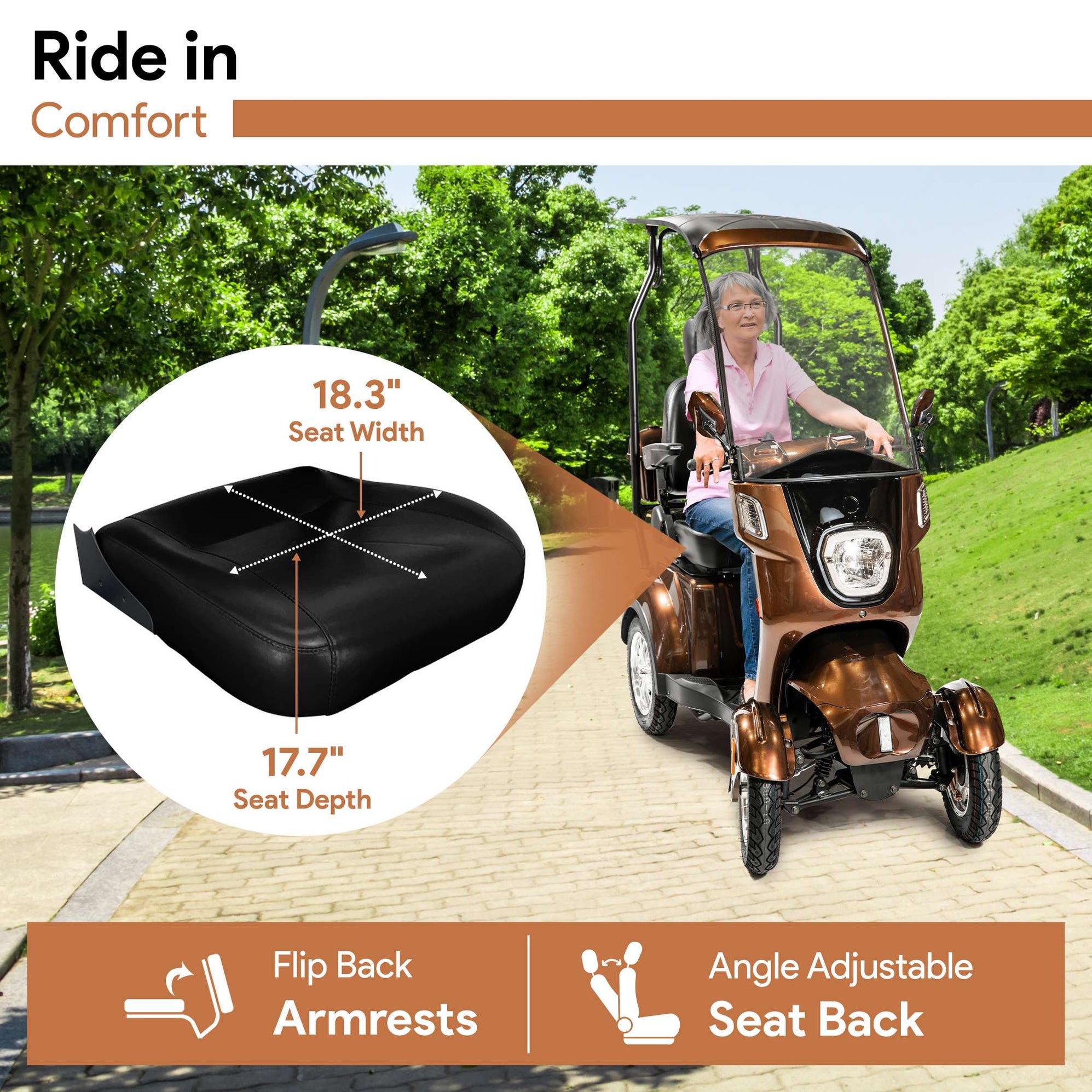 Electric Covered Mobility Scooter with Canopy and Windshield - 300 lb ...